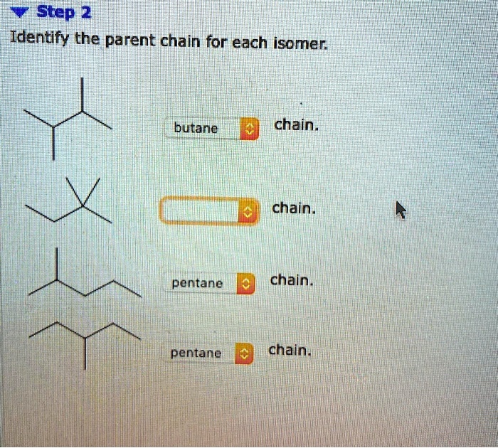 step 2 hidentify the parent chain for each isomer butane chain chain ...