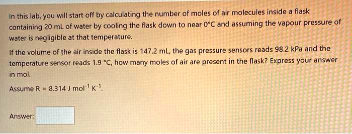 in this lab you will start off by calculating the number of moles of ...