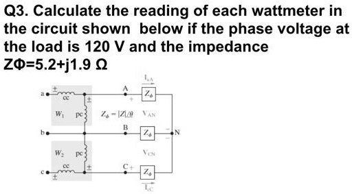 SOLVED: Q3. Calculate the reading of each wattmeter in the circuit shown below if the phase ...