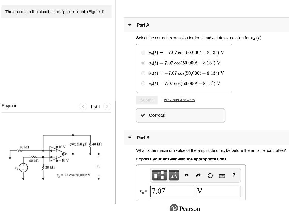 SOLVED: The op amp in the circuit in the figure is ideal. Figure 1 Part A Select the correct ...