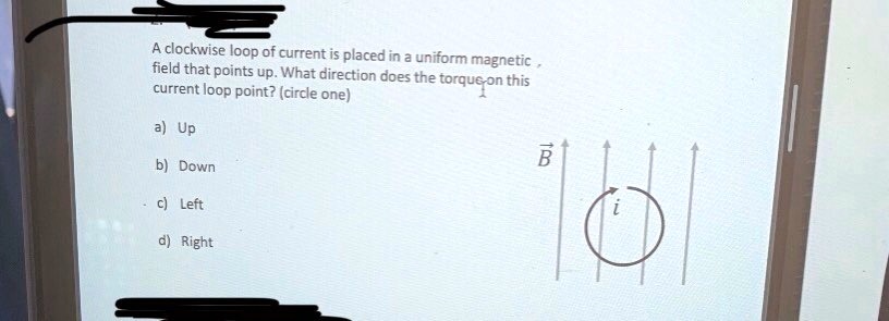 A clockwise loop of current is placed in a uniform magnetic...