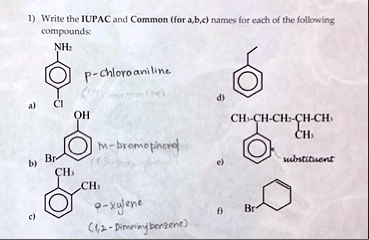 1 write the iupac and common for abc names for each of the following compounds nh2 a cl p ...