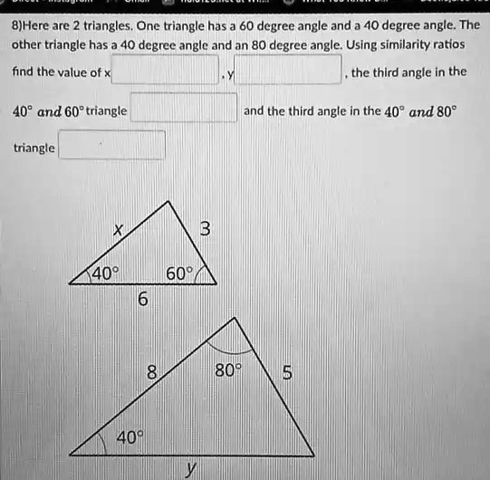 SOLVED: Here are 2 triangles. One triangle has a 60-degree angle and a ...