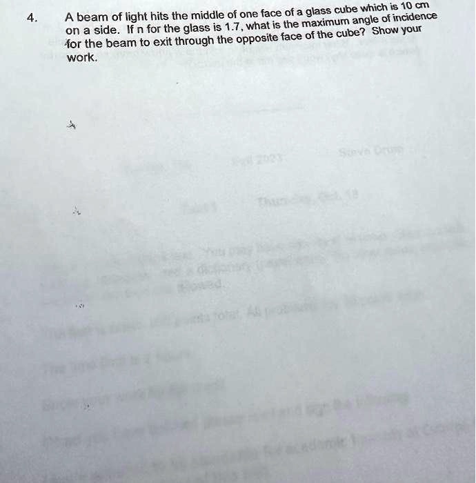 SOLVED: 4 A beam of light hits the middle of one face of a glass cube ...