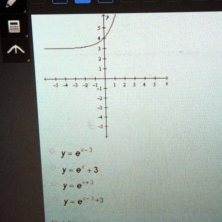 SOLVED: 'the graph of y=e^x is transformed as shown in the graph below ...