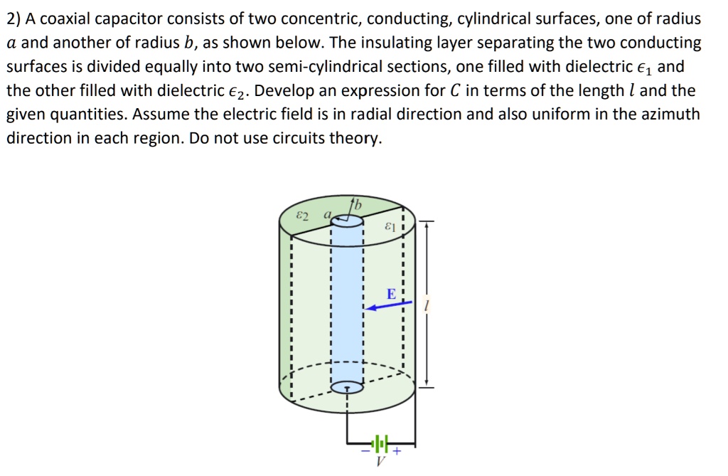 SOLVED: 2) A coaxial capacitor consists of two concentric, conducting ...