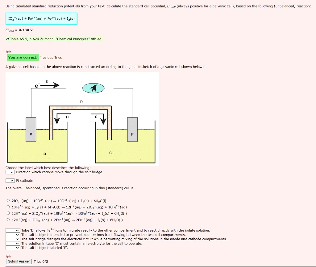 Using tabulated standard reduction potentials from your text, calculate the standard cell ...