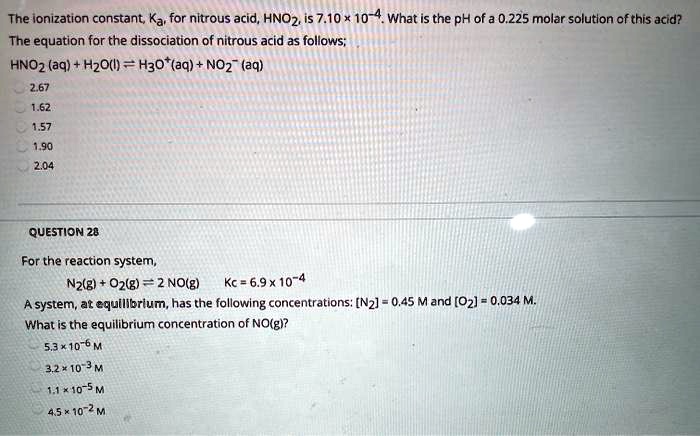 the ionization constant ka for nitrous acid hnoz is 710 x 10 4 what is ...
