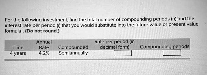 for the following investment find the total number of compounding ...
