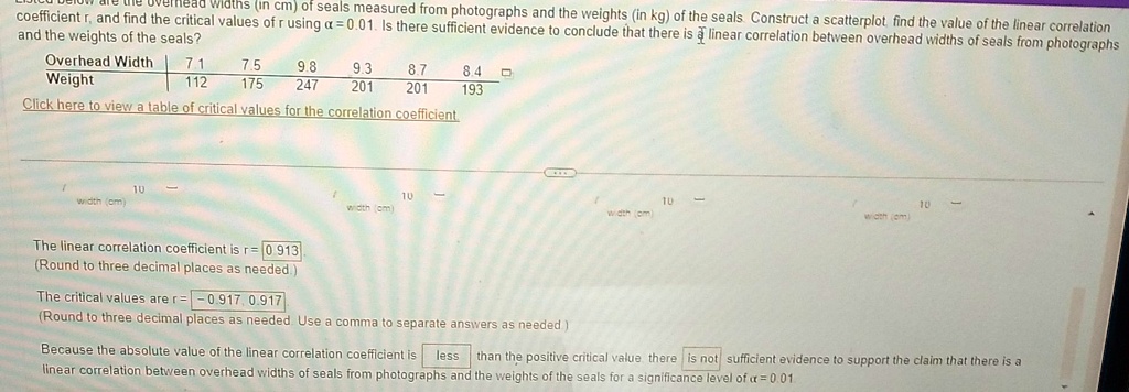 SOLVED: Texts: In cmot seals measured from photographs and the weights in kg of the seals ...
