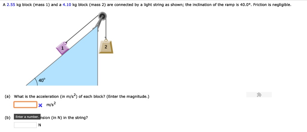 Solved A 255 Kg Block Mass 1 And A 410 Kg Block Mass 2 Are Connected By A Light String As