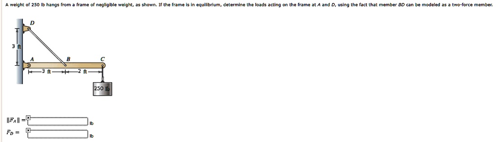 SOLVED: A weight of 25o Ib hangs from a frame of negligible weight, as ...