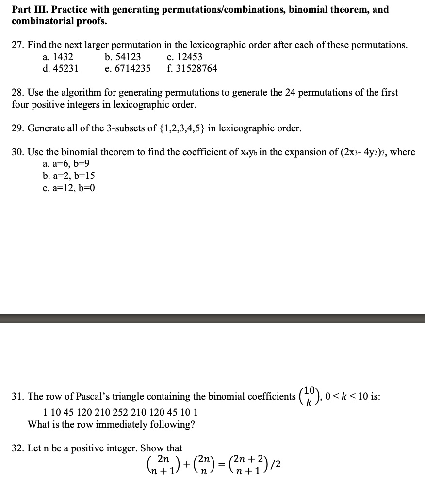 Solved 27 Find The Next Larger Permutation In The Lexicographic Order After Each Of These