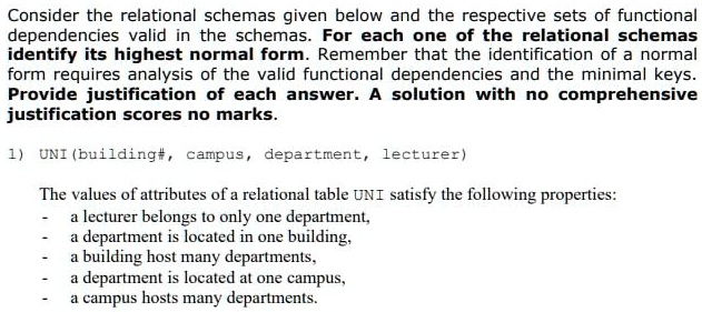 SOLVED: Consider the relational schemas given below and the respective sets of functional ...