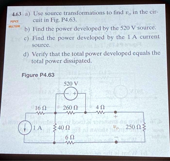 463 A Use Source Transformations T0 Find Vo In The Cir Pspice Cuit In 1461