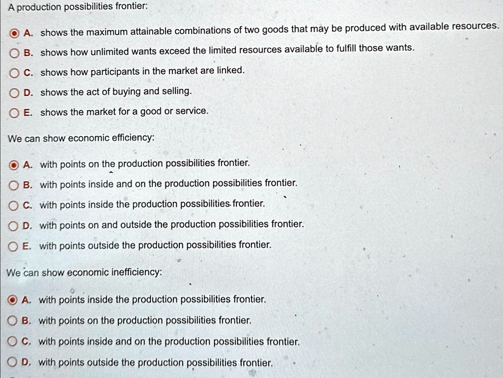 SOLVED: A production possibilities frontier: A. shows the maximum ...