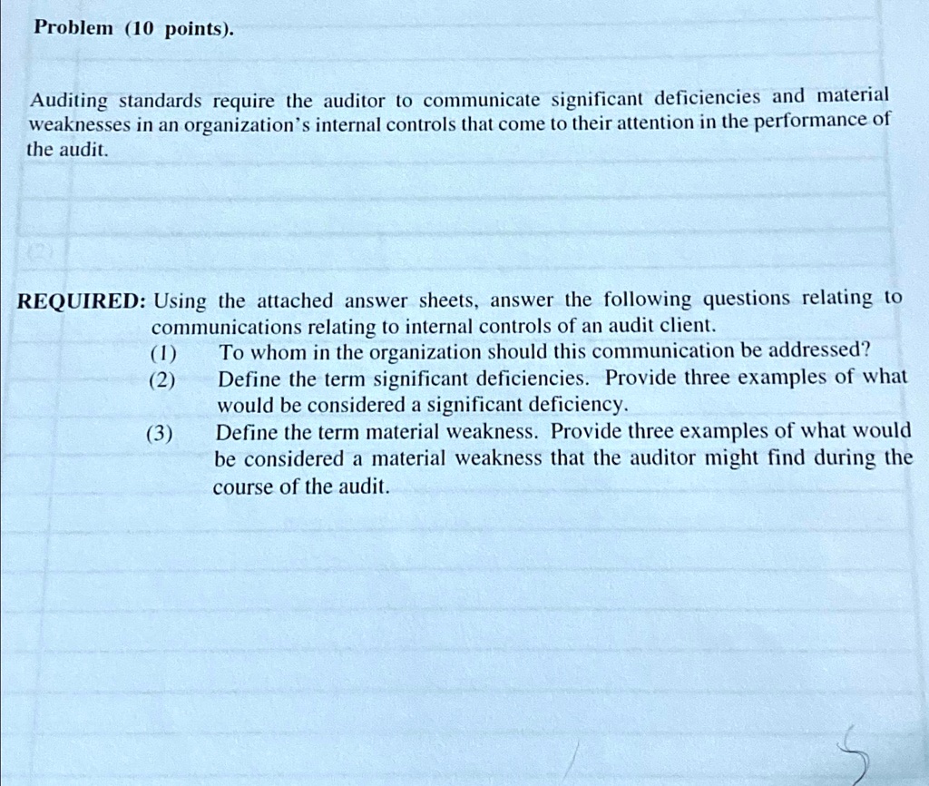 SOLVED: Problem (10 points). Auditing standards require the auditor to ... SOLVED: Problem (10 points). Auditing standards require the auditor to ...
