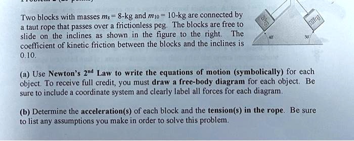 SOLVED: Two blocks with masses ms = 8 kg and mo = 10 kg are connected by a taut rope that passes ...