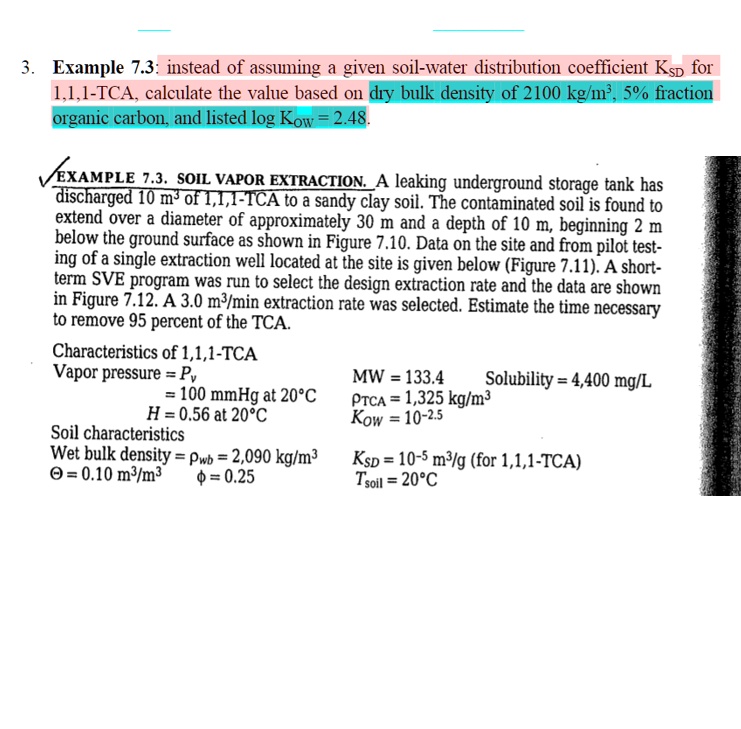 3 example 73 instead of assuming a given soil water distribution coefficient ksp for 111 tca ...
