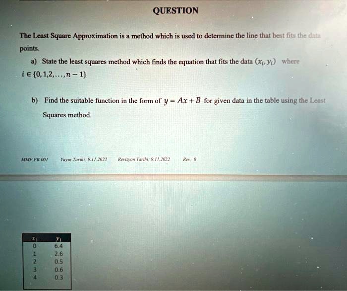 SOLVED: The Least Squares Approximation is a method which is used to determine the line that ...