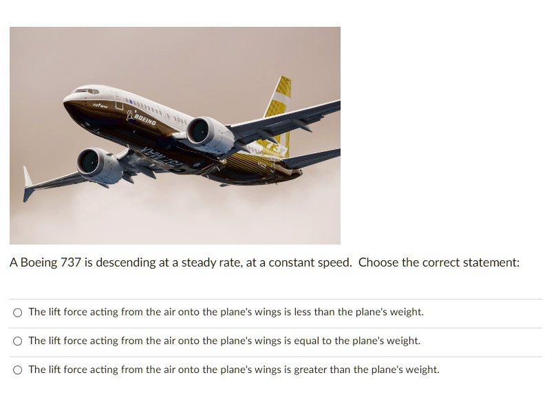 SOLVED: A Boeing 737 is descending at a steady rate, at a constant ...