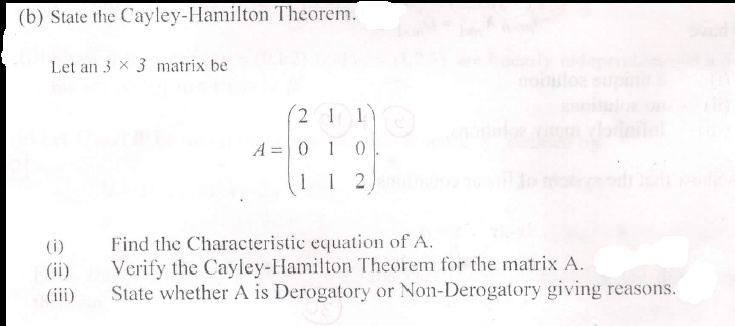State he cayley hamilton theorem let an x matrix be find the...
