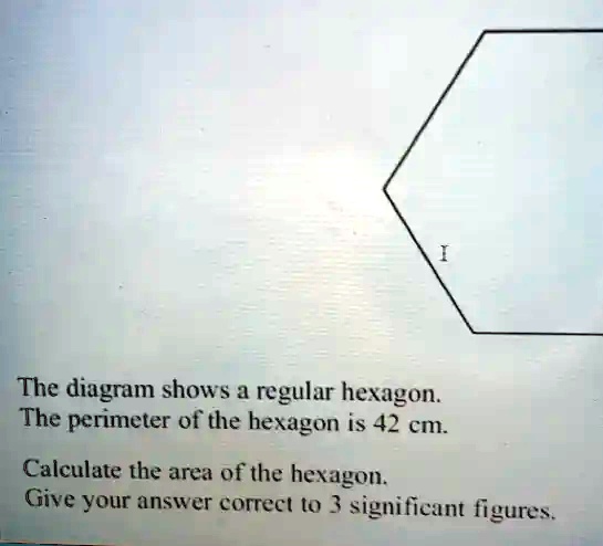 The diagram shows a regular hexagon. The perimeter of the hexagon is 42 ...