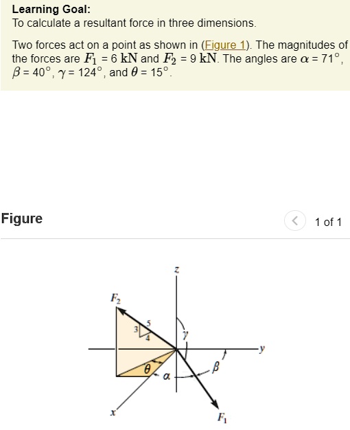 SOLVED: Texts: Learning Goal: To calculate a resultant force in three dimensions Two forces act ...