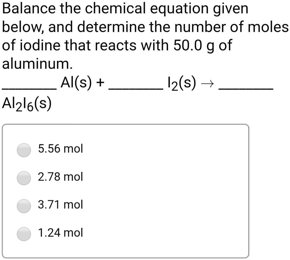 Balance the chemical equation given below, and determine the number of ...