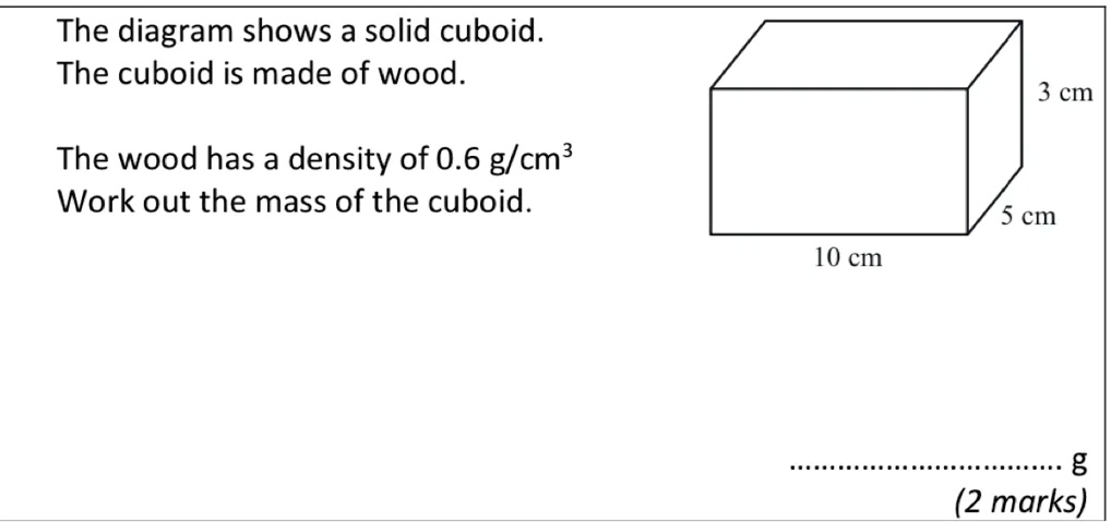 The diagram shows a solid cuboid. The cuboid is made of wood. The wood ...