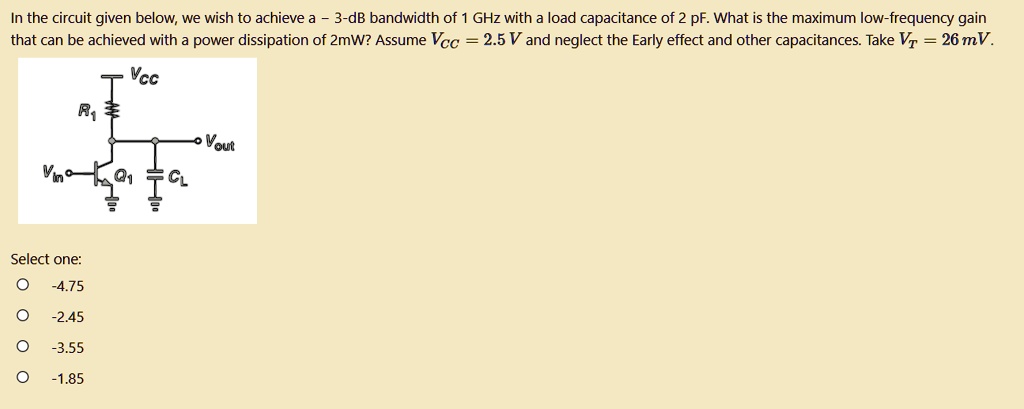 SOLVED: In the circuit given below, we wish to achieve a 3-dB bandwidth of GHz with a load ...