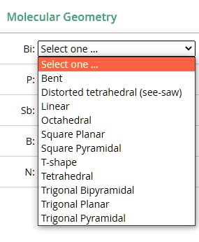 SOLVED: Molecular Geometry Bi: | Select one Select one Bent Distorted ...