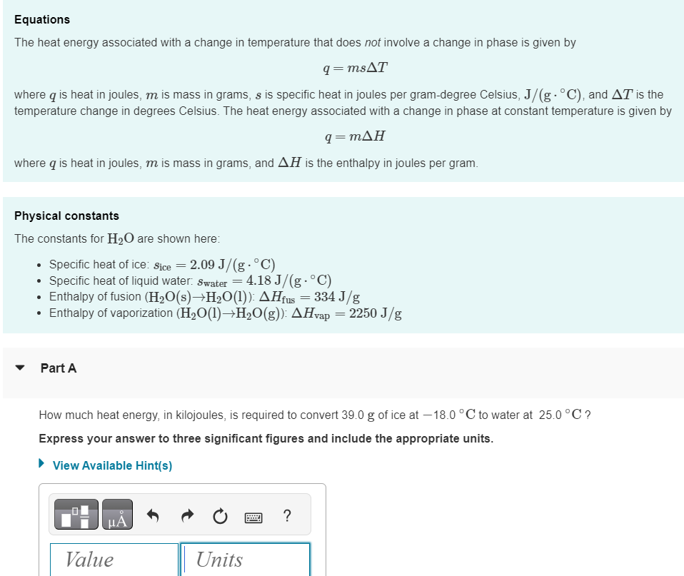 SOLVED: Equations The heat energy associated with a change in ...
