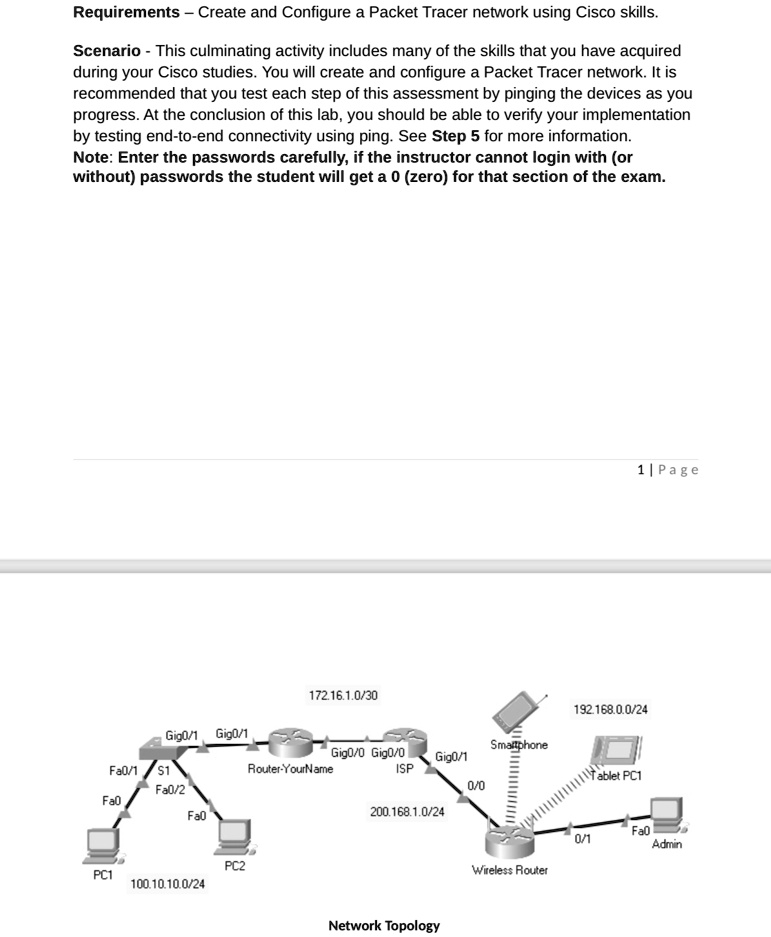 SOLVED: 'Requirements Create and Configure a Packet Tracer network using Cisco skills Scenario ...