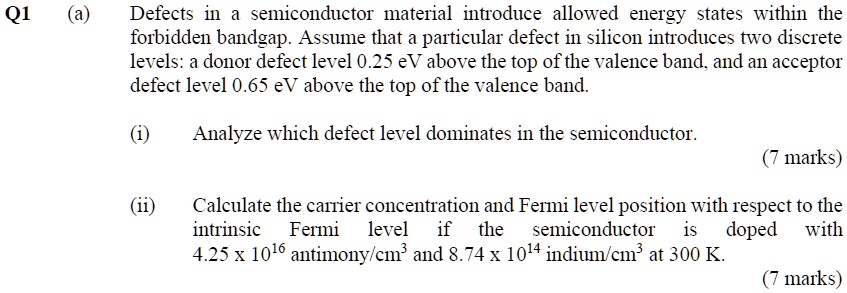 SOLVED: Defects in semiconductor material introduce allowed energy ...