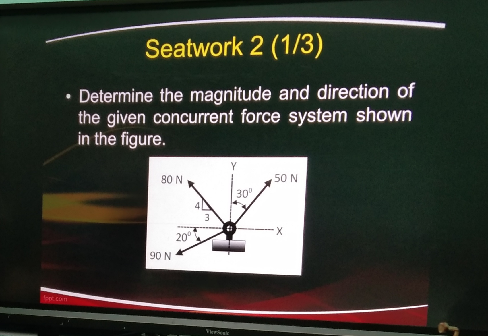 Seatwork 2 (1/3) - Determine the magnitude and direction of the given concurrent force system ...