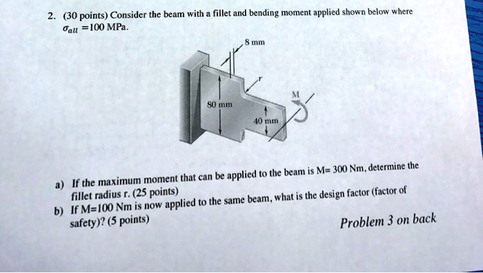 SOLVED: 2. 30 points Consider the beam with a fillet and bending moment ...