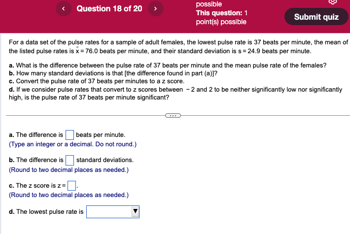 for a data set of pulse rates