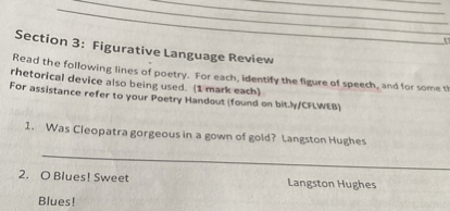 Section 3: Figurative Language Review Read the following lines of ...
