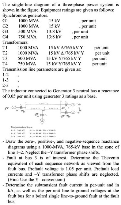 SOLVED: The single-line diagram of a three-phase power system is shown in the figure. Equipment ...