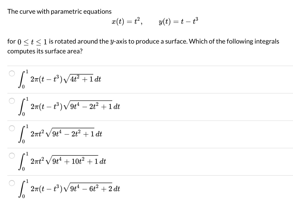 SOLVED: The curve with parametric equations r(t) = t, y(t) = t - t^3 for 0