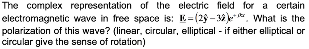 SOLVED: The complex representation of the electric field for a certain electromagnetic wave in ...