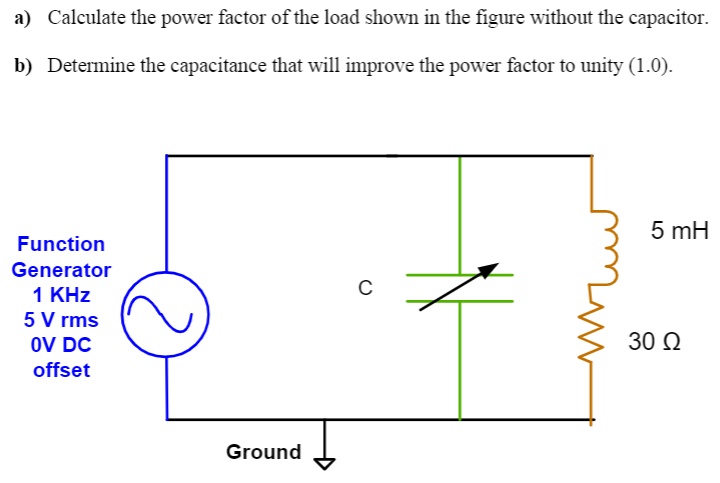 SOLVED: a) Calculate the power factor of the load shown in the figure without the capacitor. b ...