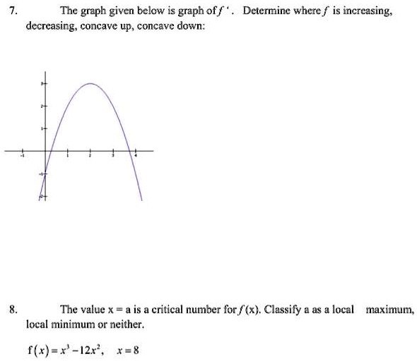 SOLVED: The graph given below is graph of f - decreasing concave UP, concave down: Determine ...