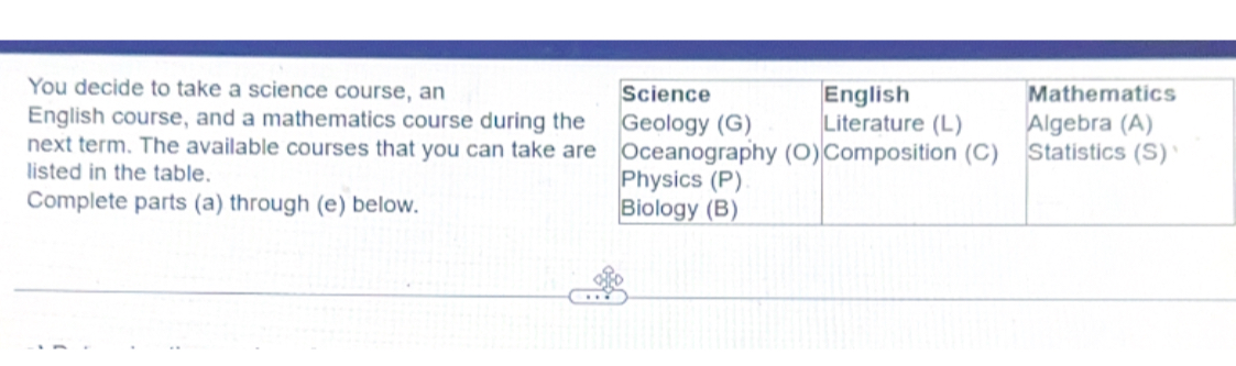 You decide to take a science course, an English course, and a ...