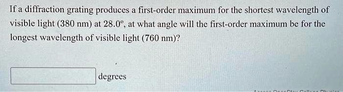SOLVED: If a diffraction grating produces a first-order maximum for the ...