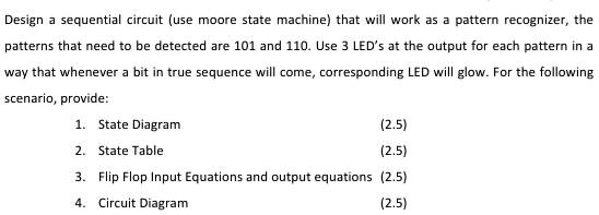 SOLVED: Design a sequential circuit (use moore state machine) that will work as a pattern ...