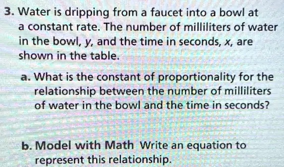 3. Water is dripping from a faucet into a bowl at a constant rate. The ...