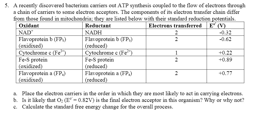 5. A recently discovered bacterium carriers out ATP synthesis coupled ...