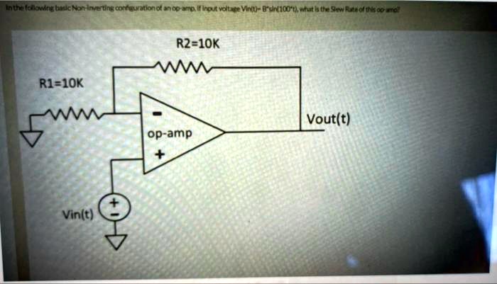 In the following basic Non-Inverting configuration of an op-amp, if input voltage Vin(t) = B*sin ...